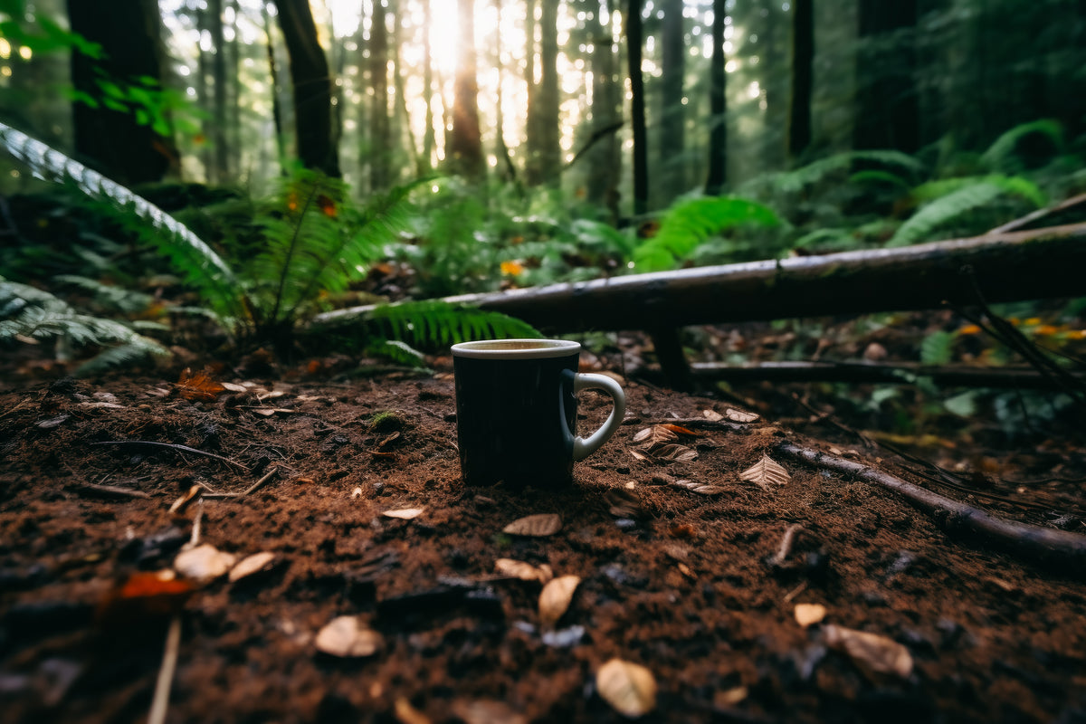 ninenine_mug_of_coffee_on_forest_floor_trail_in_background_lots ...